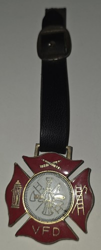 Vintage Enamel Watch Fob Volunteer Fire Department Seal Badge Logo ...