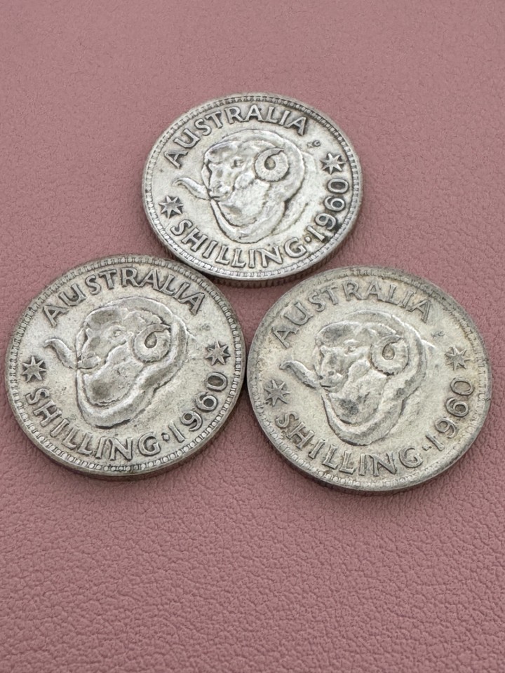 Lot of 3 × Australian Silver One Shilling Coins (1960) – 50% Silver ...
