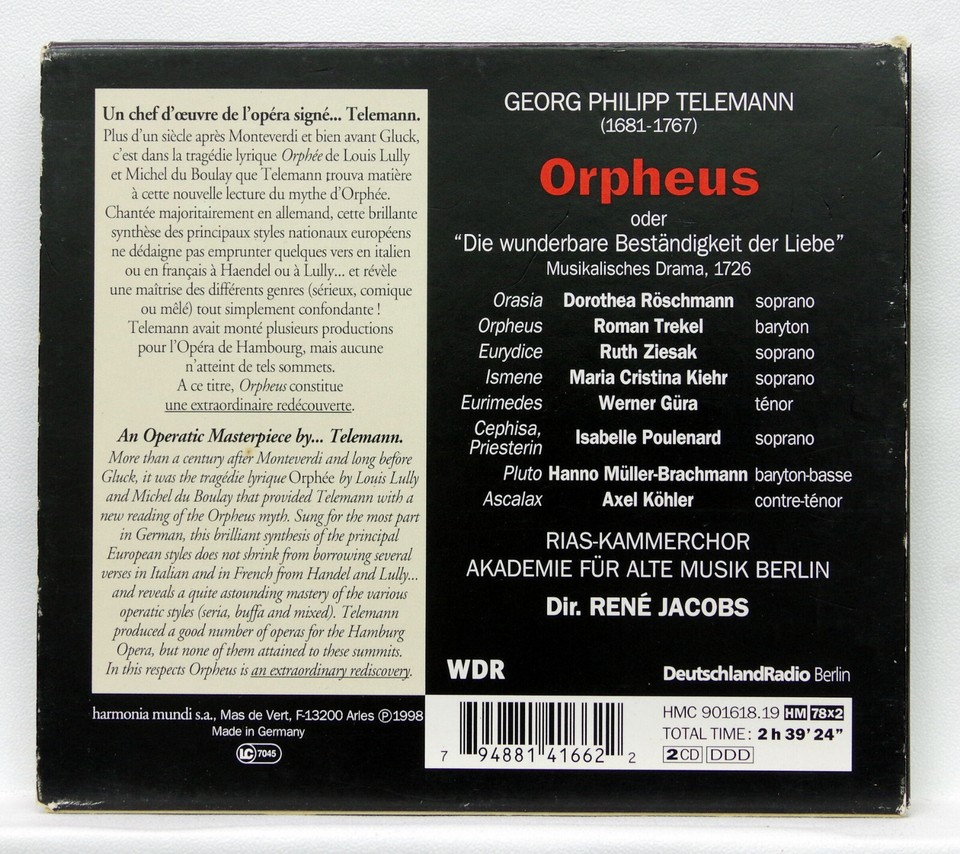 RENÉ JACOBS, RUTH ZIESAK – TELEMANN Orpheus HARMONIA MUNDI 2xCDs NM | eBay