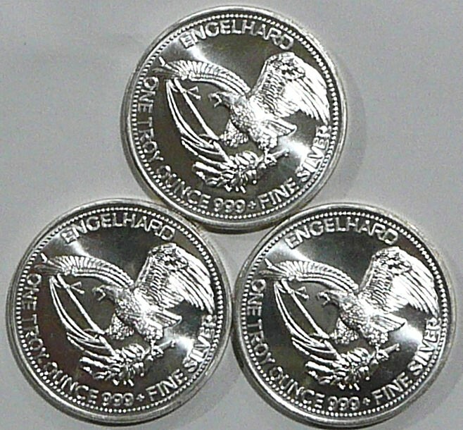 Lot Of 3 1987 Engelhard 1oz Silver American Prospector Rounds .999 Fine ...
