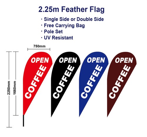 Outdoor 2.25m Open Coffee Flag Teardrop Flags with Base Kit Spike Black ...