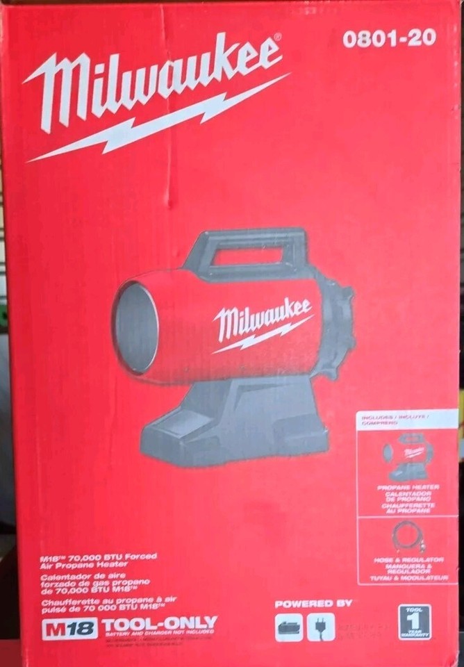 New In Box Milwaukee M18 0801-20 Propane Heater Forced Air 70000 Btu ...