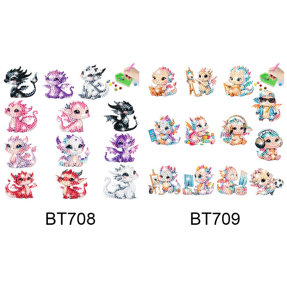 12Pcs Dragon Diamond Painting Sticker Anime Characters Crystal Diamond ...