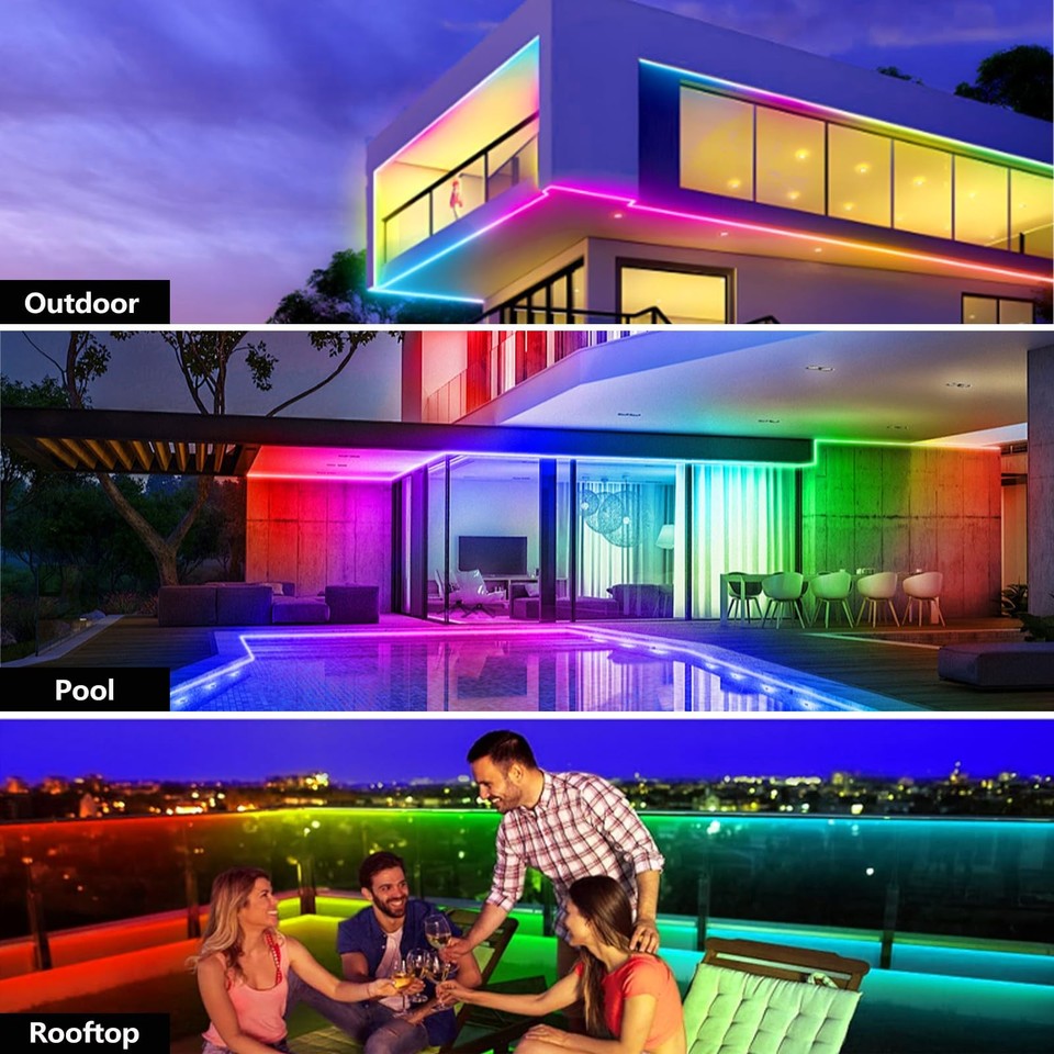 50FT Outdoor LED Strip Light Waterproof,IP68 Outside RGB+IC Light Strip ...