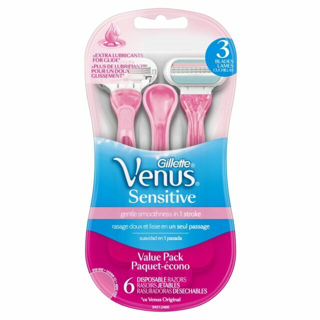 Gillette Venus Women's Sensitive Skin Pink Disposable Razors, 6 Count ...