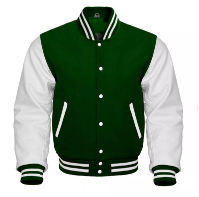 Men's Letterman Basketball Varsity Forest Green Wool White Leather ...