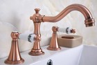 Bathroom 3PCS Sink Basin Red Copper Dual Ceramic Handle Mixer Faucet ...