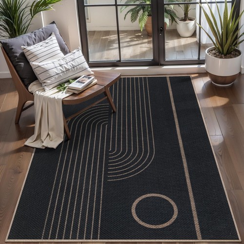 Geometric Line 3x5 Easy Jute Rug for Living Room,Washable Ultra Thin ...