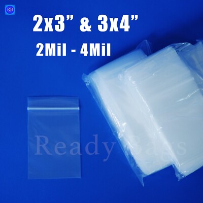 Clear Small 2" x 3" 3" x 4" Zip Lock Bags Reclosable 4Mil Zipper ...