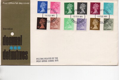 GB - First Day Cover - Machin -1971 - 12 values 9p POSTING DELAYED - U ...