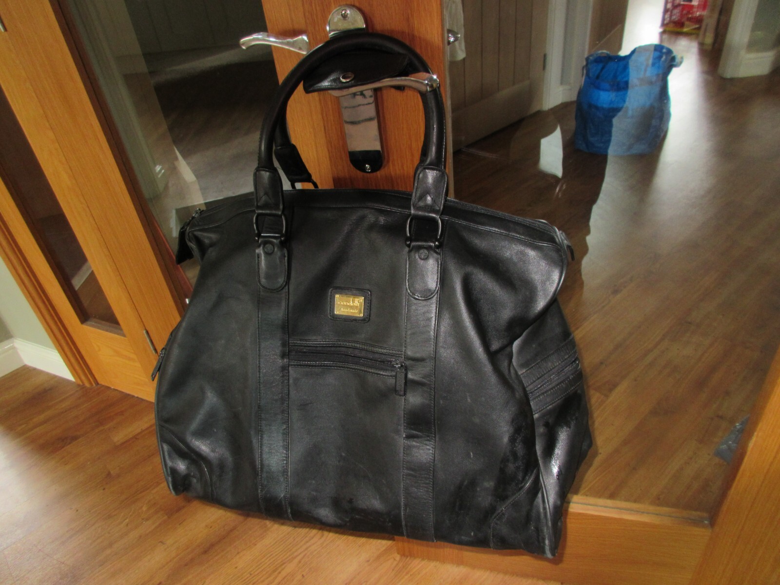 Vintage Condotti Handmade Designer Black Leather Travel Bag Holdall ...