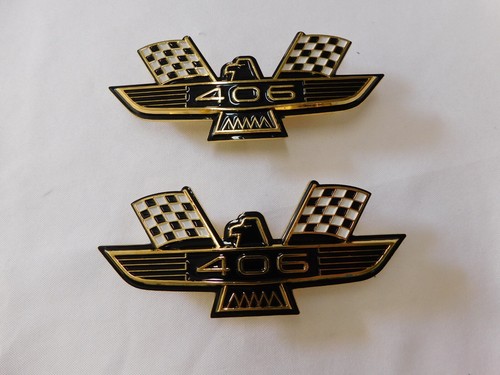 Ford 406 Crossed Flag Fender Emblems Gold Mercury Fairlane Galaxie ...