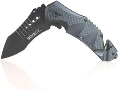 Evatac Rescue Knife Spring Assist Folding Knife Shadow Black 1/8" Blade ...