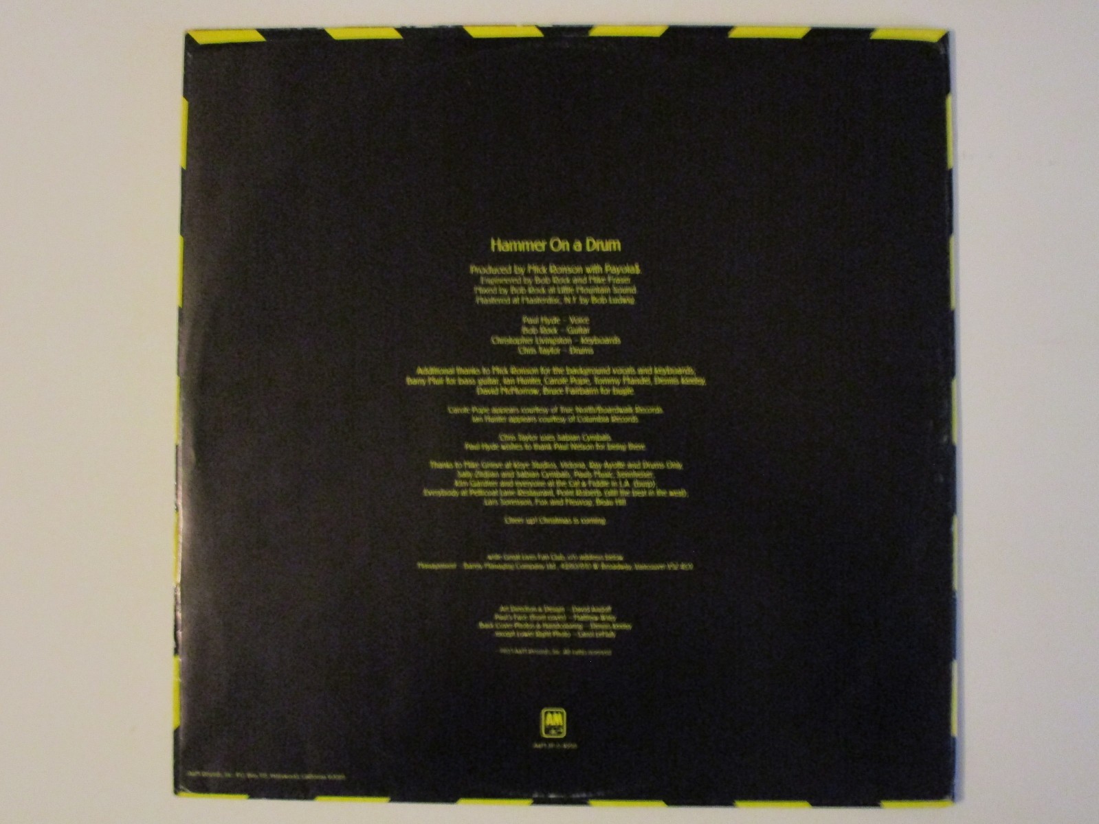 PAYOLAS HAMMER ON A DRUM LP 1983 CANADIAN NEW WAVE / PUNK BOB ROCK PAUL ...