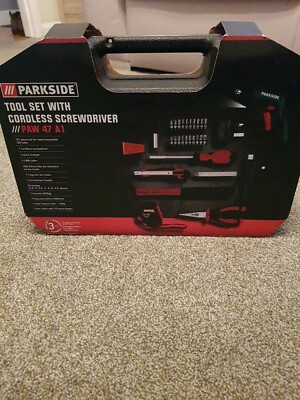 Parkside Tool Set With Cordless Screwdriver In Plastic Case 47 PIECE ...