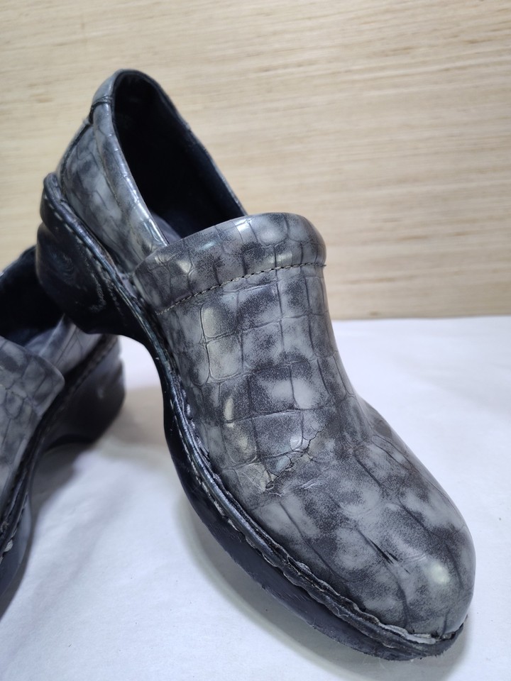 Born Boc Grey Leather Slip On Mules Clogs Wedge Nurse Shoes Womens Size ...