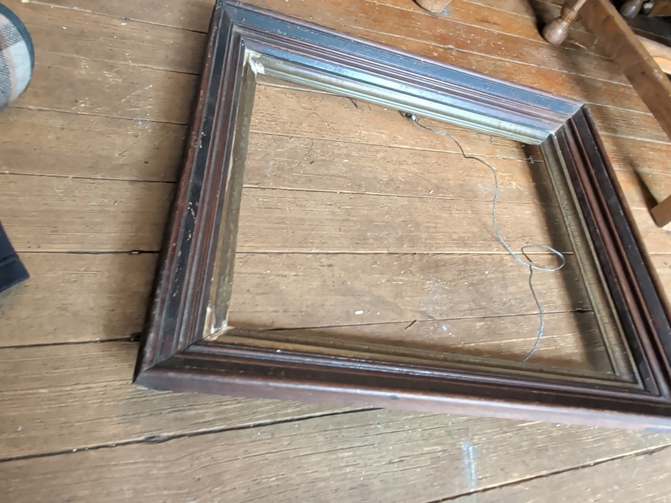 ANTIQUE LARGE SOLID WOOD BROWN GOLD PICTURE FRAME WORN 17X14 PAINTING ...