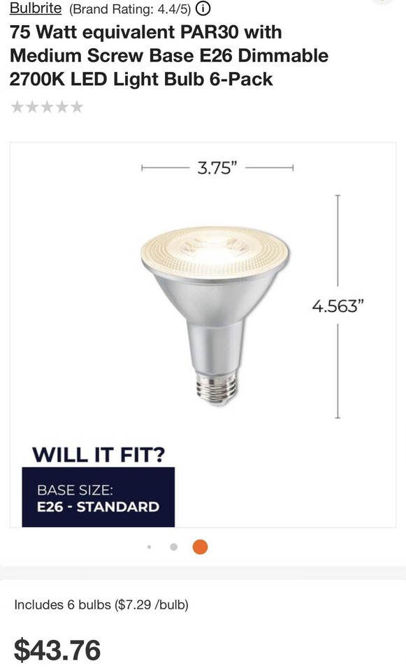 Bulbrite 6-pack 75 Watt equivalent PAR30 with Medium Screw Base E26 ...