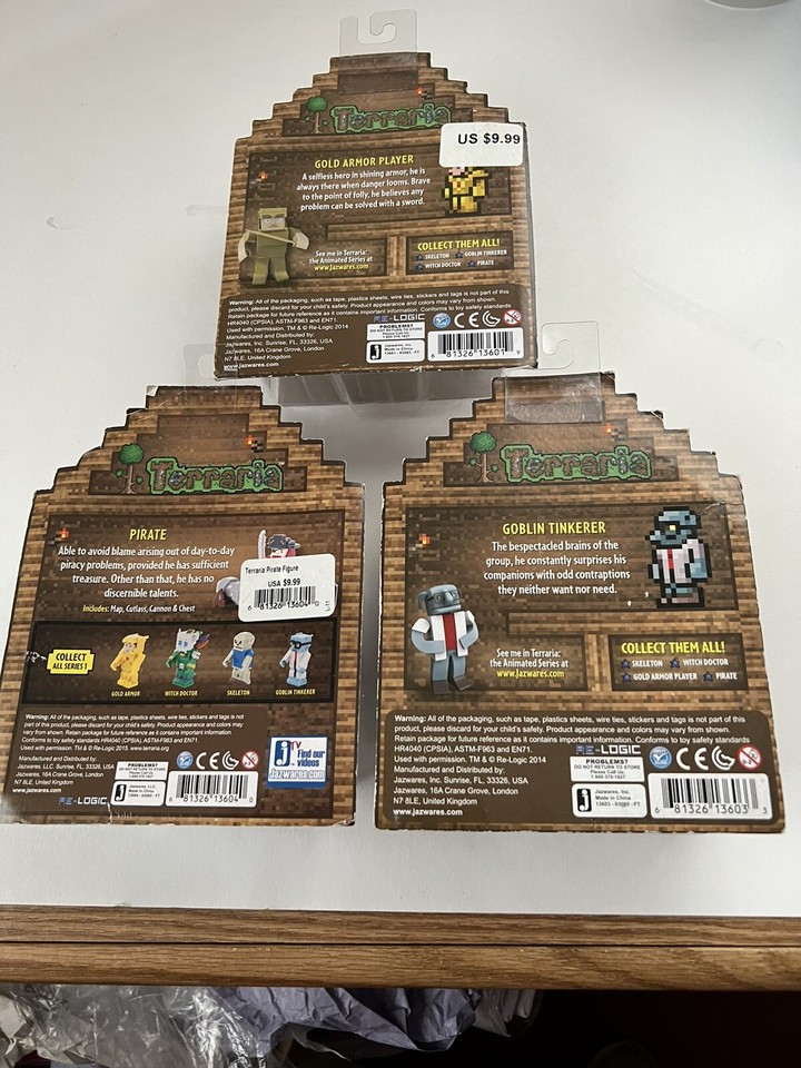 TERRARIA SET OF 3 ACTION FIGURES GOBLIN TINKERER, PIRATE, GOLD ARMOR ...