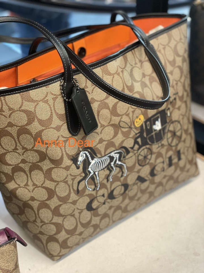 NWT COACH HALLOWEEN CITY TOTE WITH SKELETON HORSE AND CARRIAGE CM756 | eBay