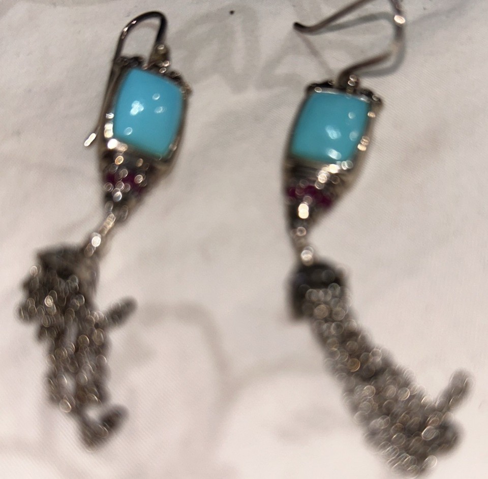 Genuine Turquoise And Ruby Earrings From Thailand Set In Sterling ...