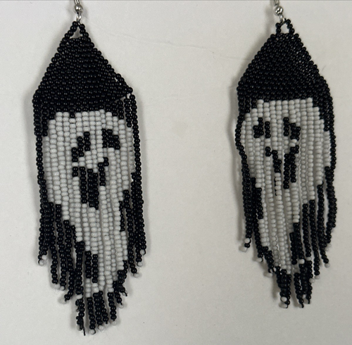 GOTHIC GHOST Casper Seed Bead Halloween Tassel Earrings NEW BID 4 ...