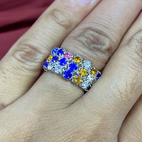 QVC Multicolor Crystals Stretch Eternity Band Rings Pre-owned Jewelry ...