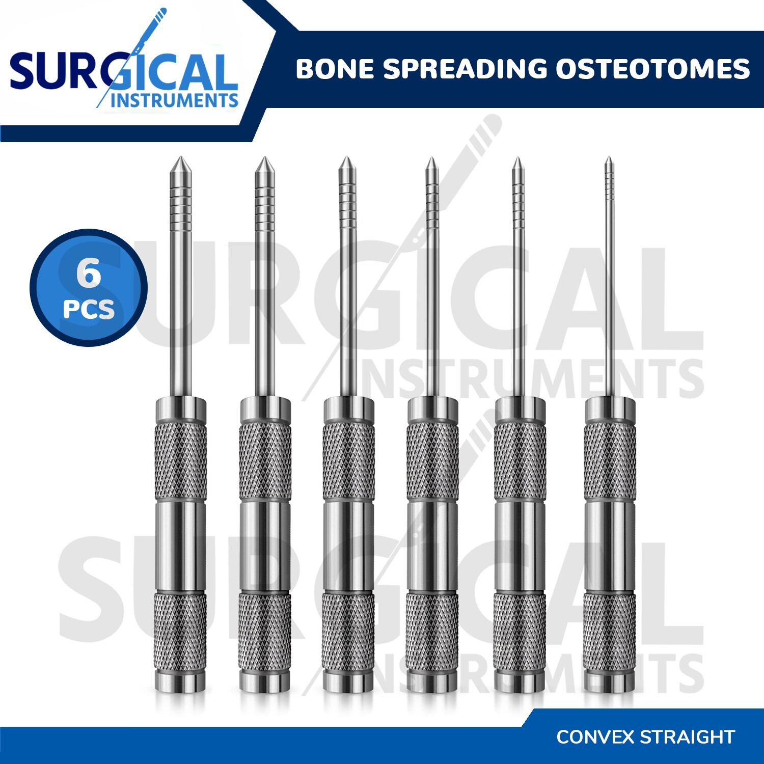 Set of 6 Bone Spreading Osteotomes Straight Convex Tip Stainless German ...