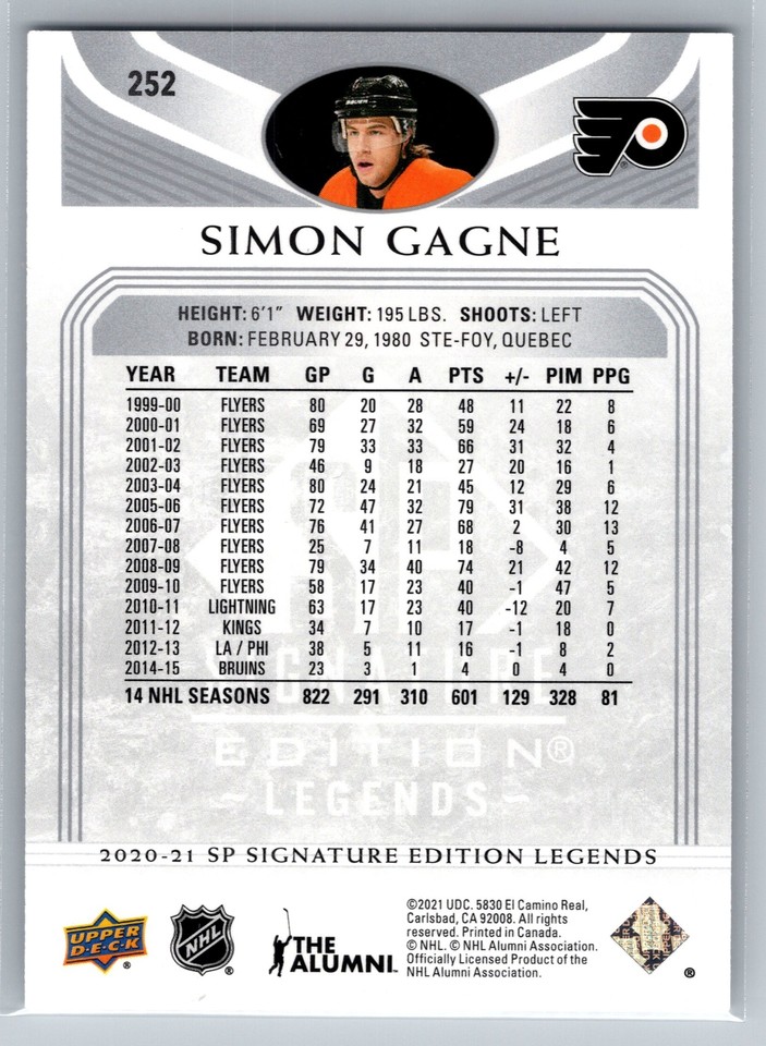 2020-21 SP Signature Edition Legends #252 Simon Gagne Philadelphia ...