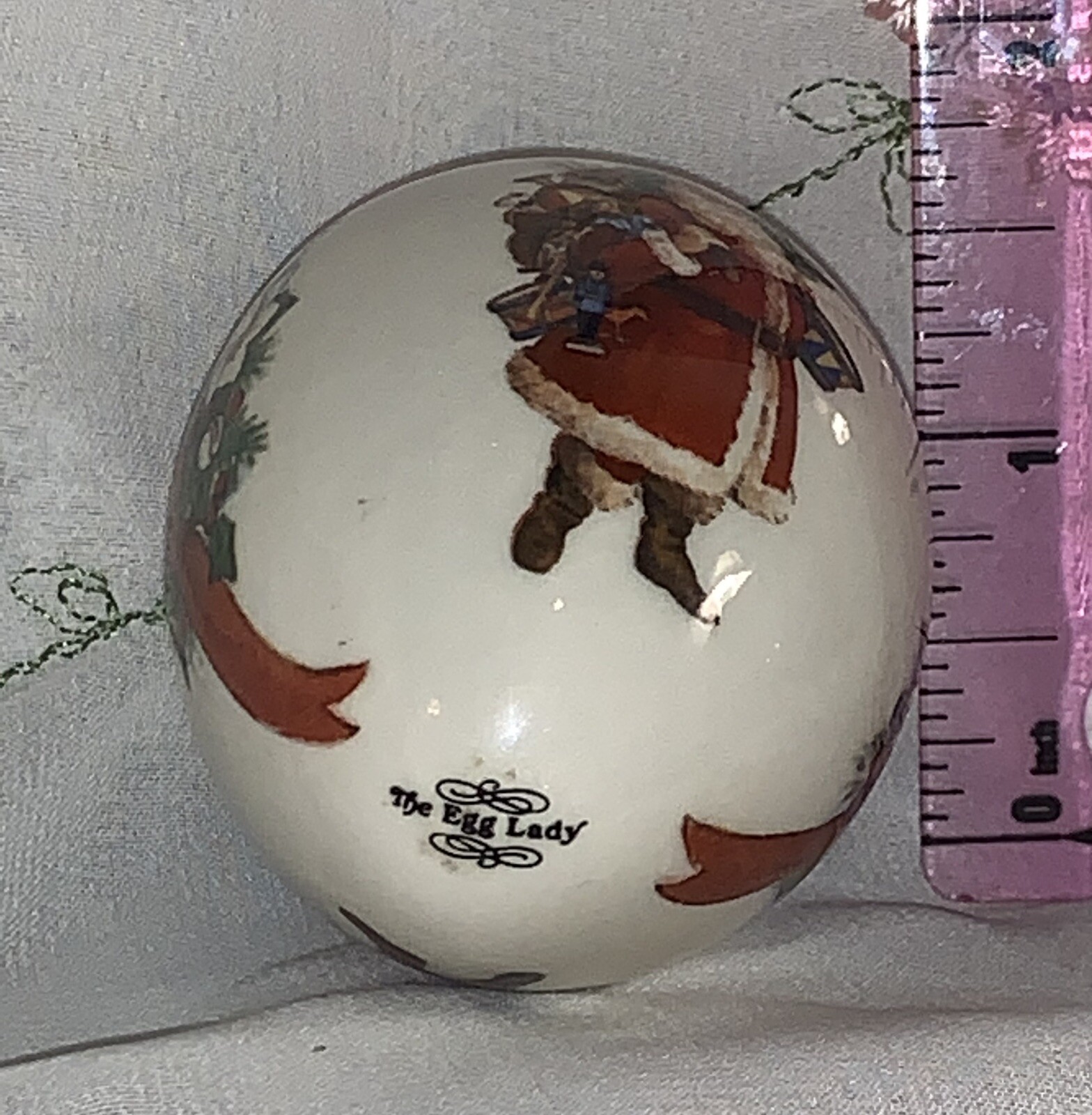 Vintage The Egg Lady Porcelain Hand Painted Santa Christmas Ornament 4 ...