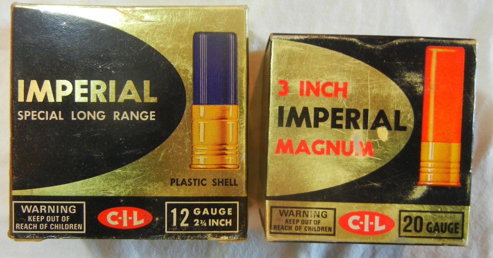 2 Vintage CIL Imperial 12 ga. & 20 ga. shotgun shell ammo boxes empty ...