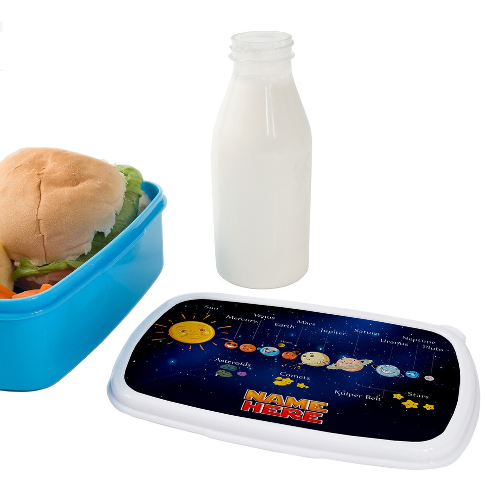 Personalised Lunch Box Boy PLANETS School Snack Sandwich Space Lunchbox ...