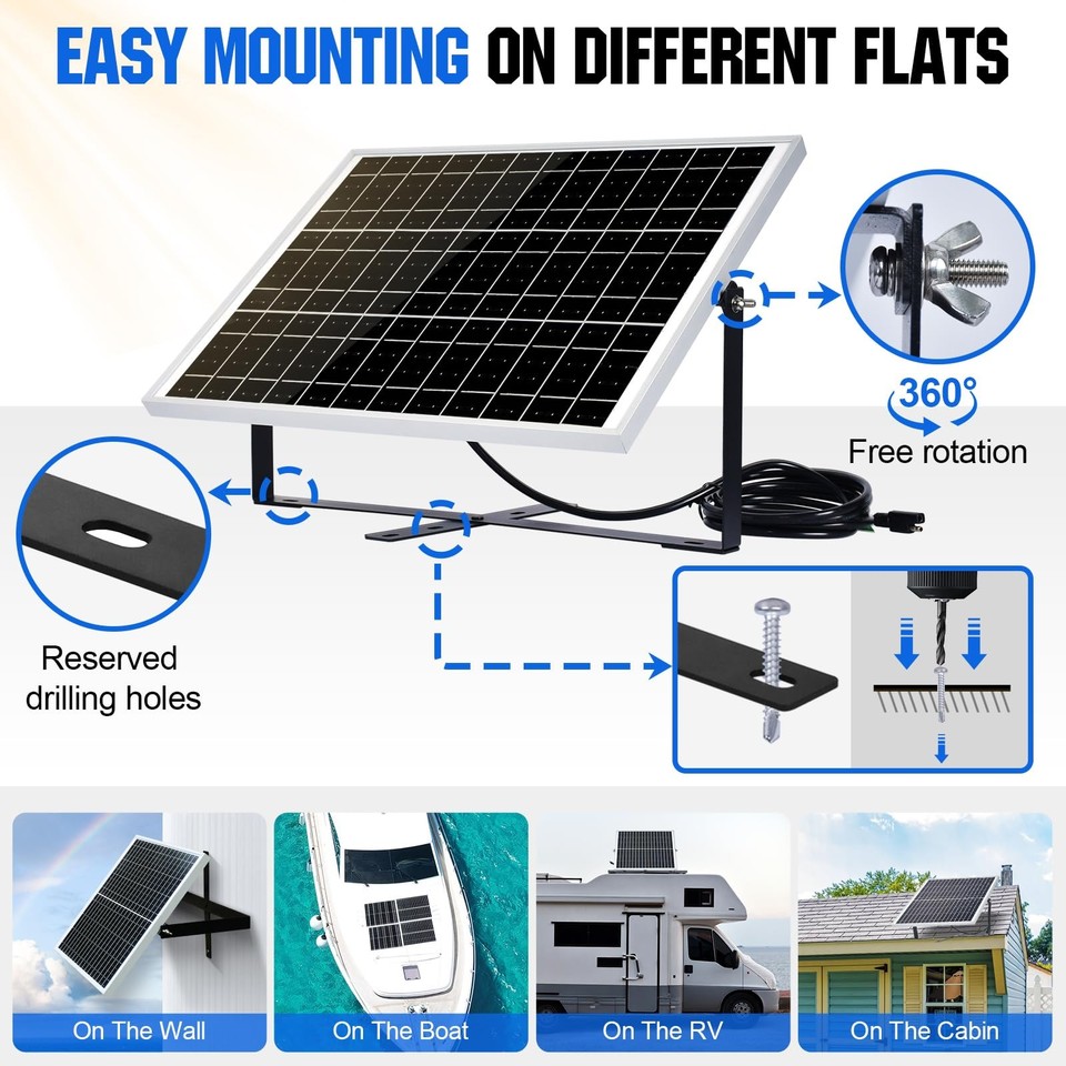 ECO-WORTHY 25W 12V Off-Grid Solar Panel Kit, Waterproof, Adjustable ...