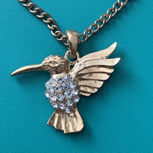Gold Tone White Rhinestone Hummingbird Chain Necklace 27" | eBay