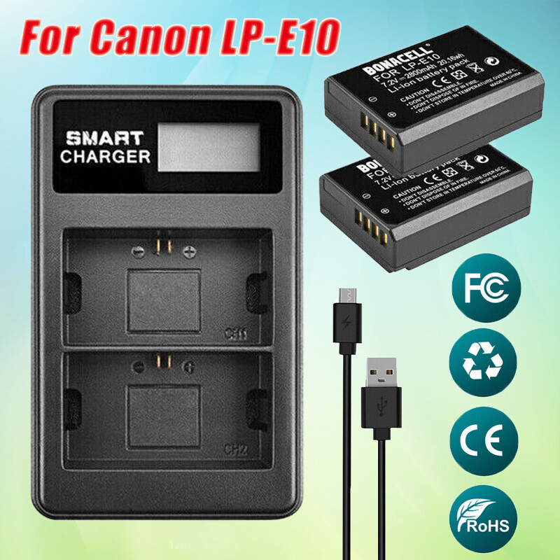 2-Pack LP-E10 Batteries and Charger For Canon EOS Rebel T3 T5 T7 EOS ...