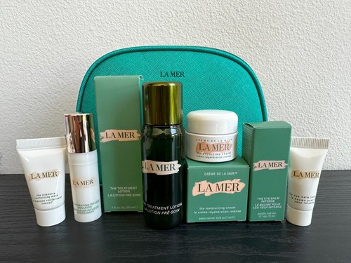 La Mer NEW 5 *deluxe* samples + emerald green cosmetics bag | eBay