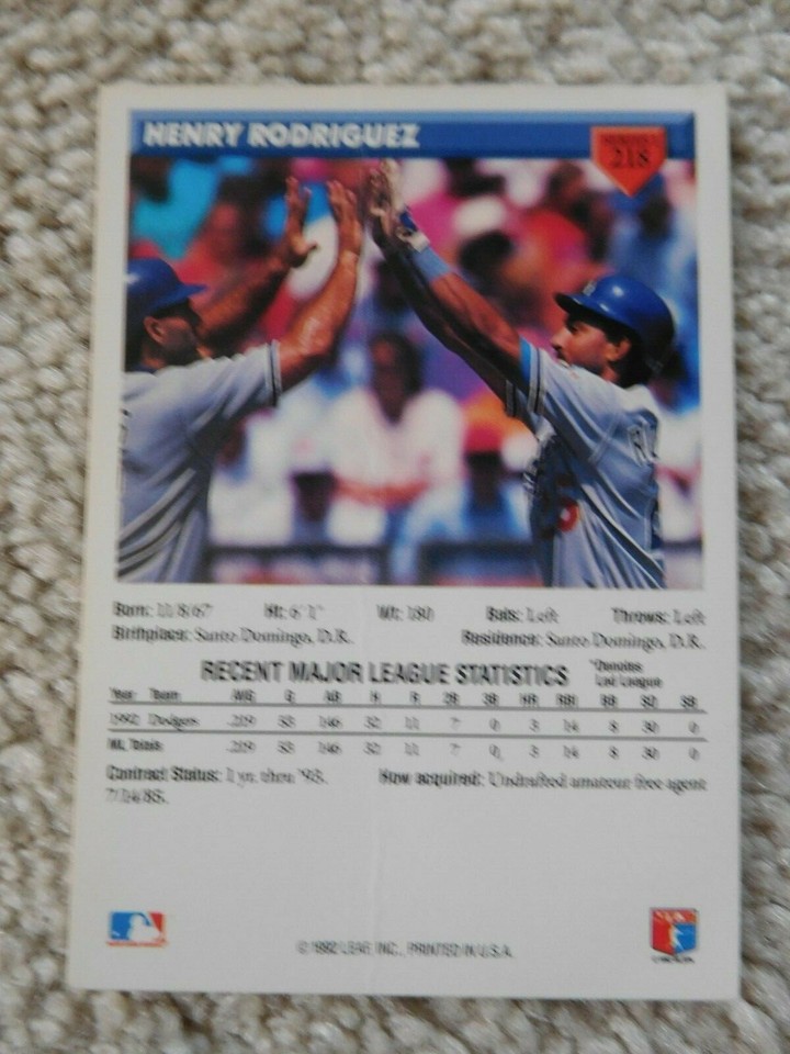 Henry Rodriguez Auto Autographed Signed 1993 Donruss Card Dodgers Expos ...