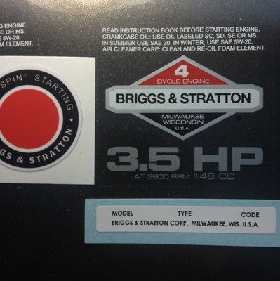 Briggs & Stratton 3.5-hp 1978-1980 Shroud Labels Decals set of 3 | eBay