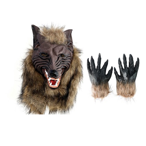 2024 Full Werewolf Mask Claw Gloves for Halloween Horror Party Cosplay ...