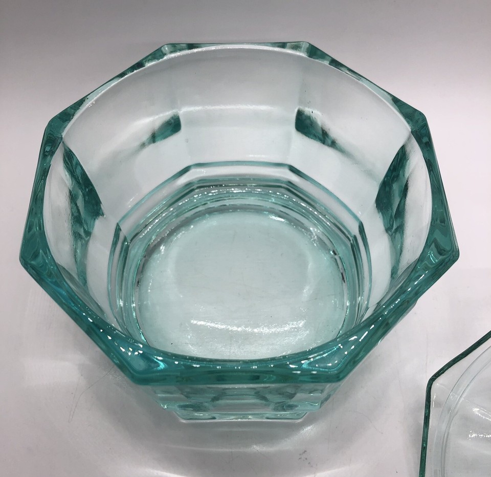 Vintage Indiana Confections Glass Candy Box Aqua Teal Octagon 8 Sided 5 ...