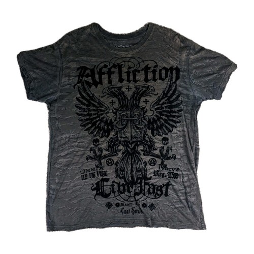Affliction Men's T-Shirt Large L Black Live Fast Tee Felt Grunge Biker ...