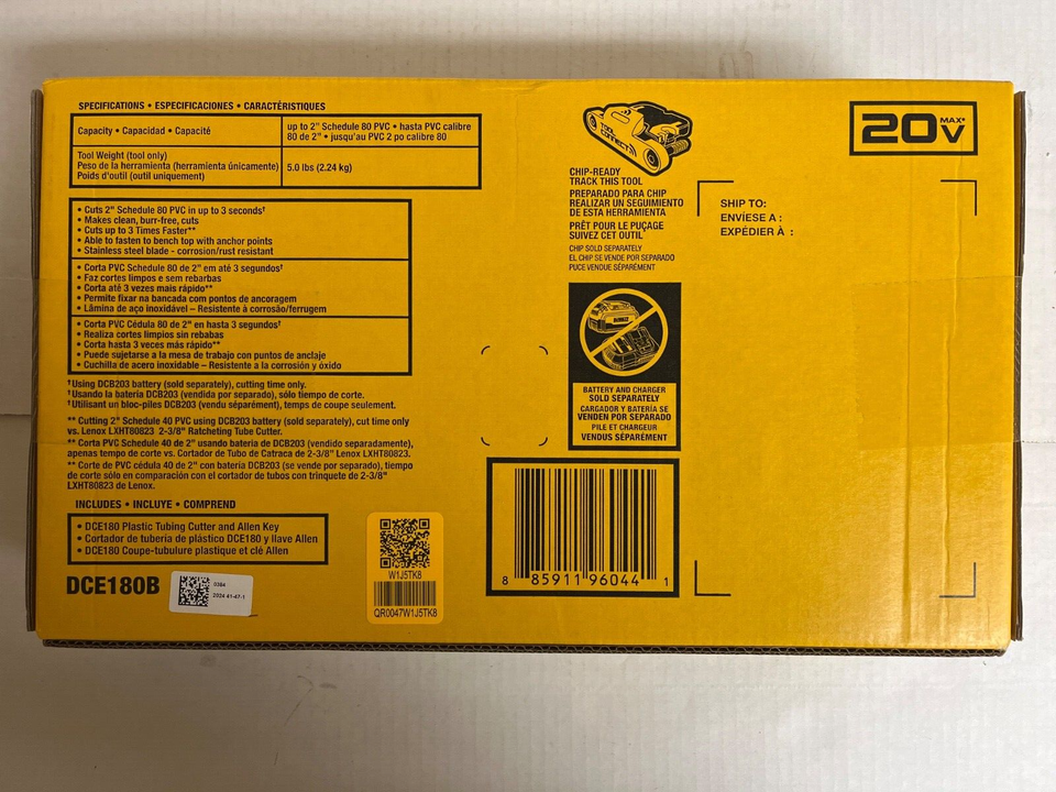 DeWalt DCE180B Plastic Tubing Cutter (Tool Only) Manufactured in 2024 ...