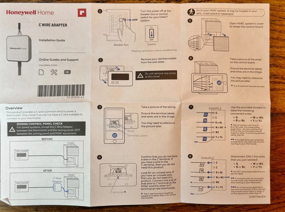 Honeywell Home C-Wire Adapter for Wi-Fi Thermostats THP9045A1098 - NEW ...