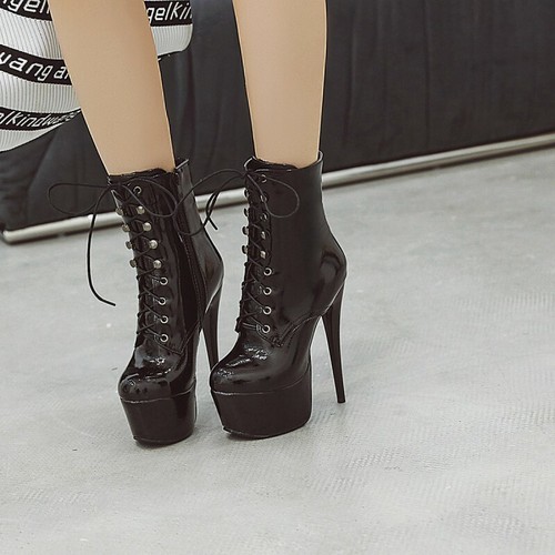 Womens Stilettos Super High Heels Lace Up Platform Ankle Boots Clubs ...