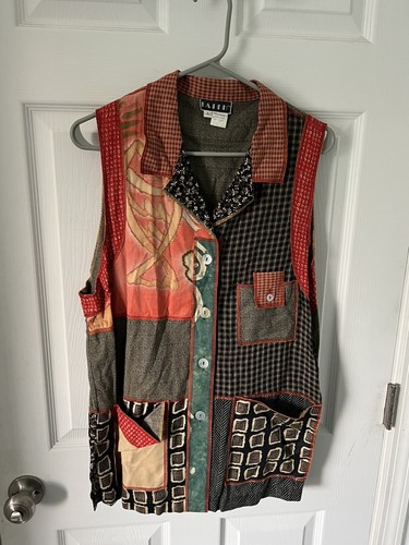 Vintage 90s Faith Sleeveless Button Up Shirt Blouse Top Patchwork Art ...