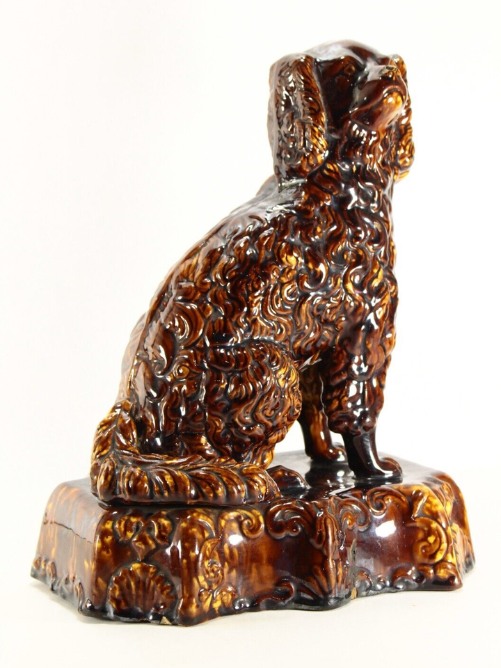 = 19th C. Rockingham Glaze Yellowware Dog King Charles Spaniel 11" | eBay