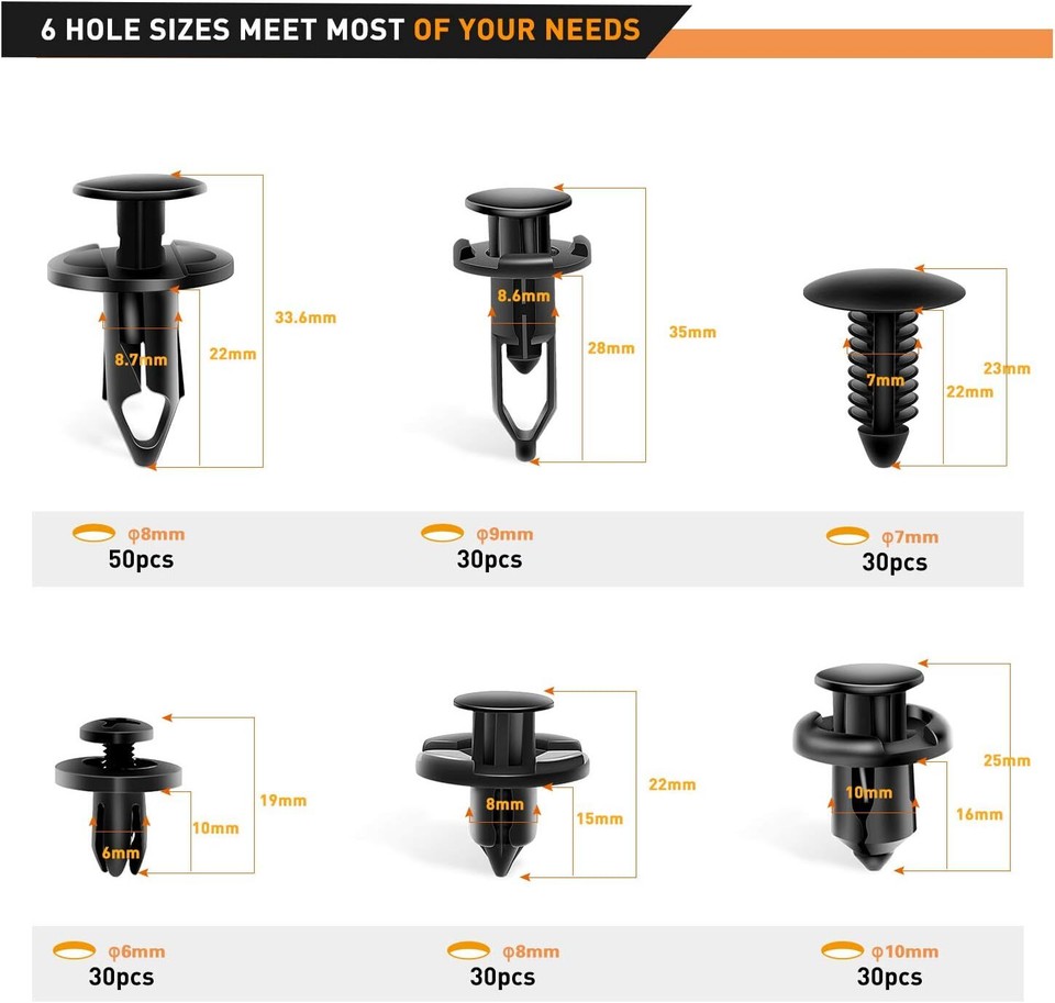 200Pcs Bumper Clips Retainer Auto Car Rivets Fastener Fender Push Pin ...