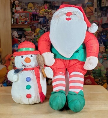 Christmas Puffalump Style Santa Claus & Snowman Nylon Plush Stuffed Toy ...