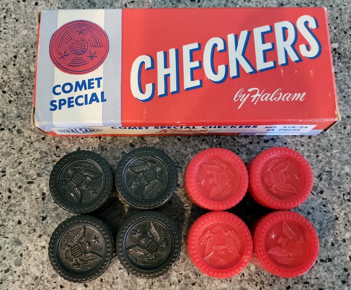 Halsam Vintage Checkers Game box Interlocking American Eagle Elgo ...