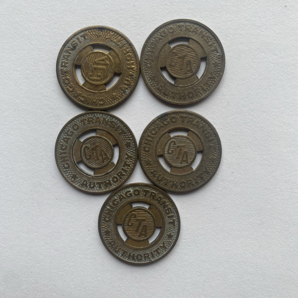 5-Vintage Chicago Transit Authority Tokens CTA Bus Trolley Streetcar ...